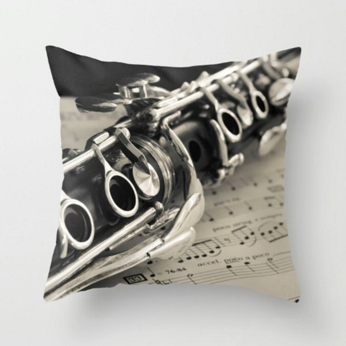 Clarinet Pillow Cover ~ Black and White Pillow ~ Gift for Musician ...