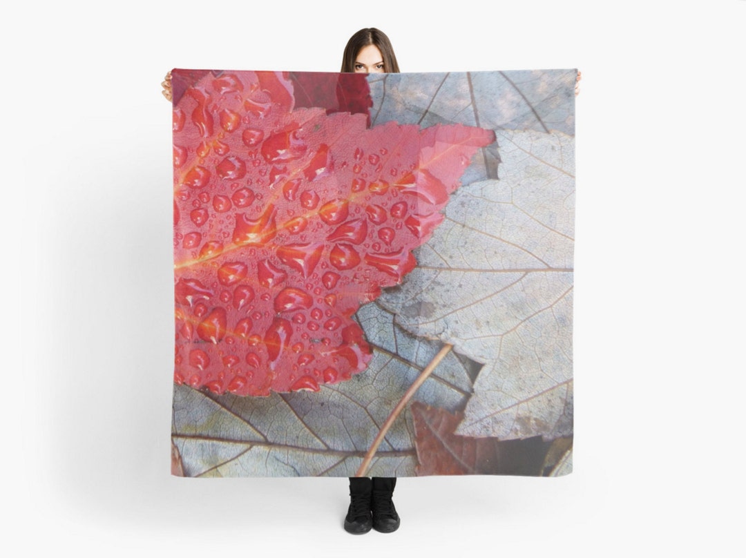 Red Brown Gray Scarf Red Leaf Wearable Art Taupe Scarf - Etsy