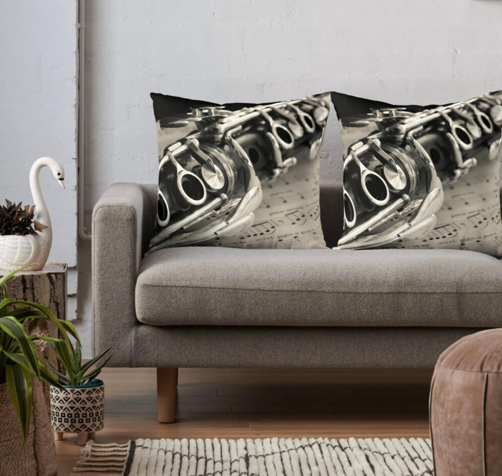 Clarinet Pillow Cover ~ Black and White Pillow ~ Gift for Musician ...