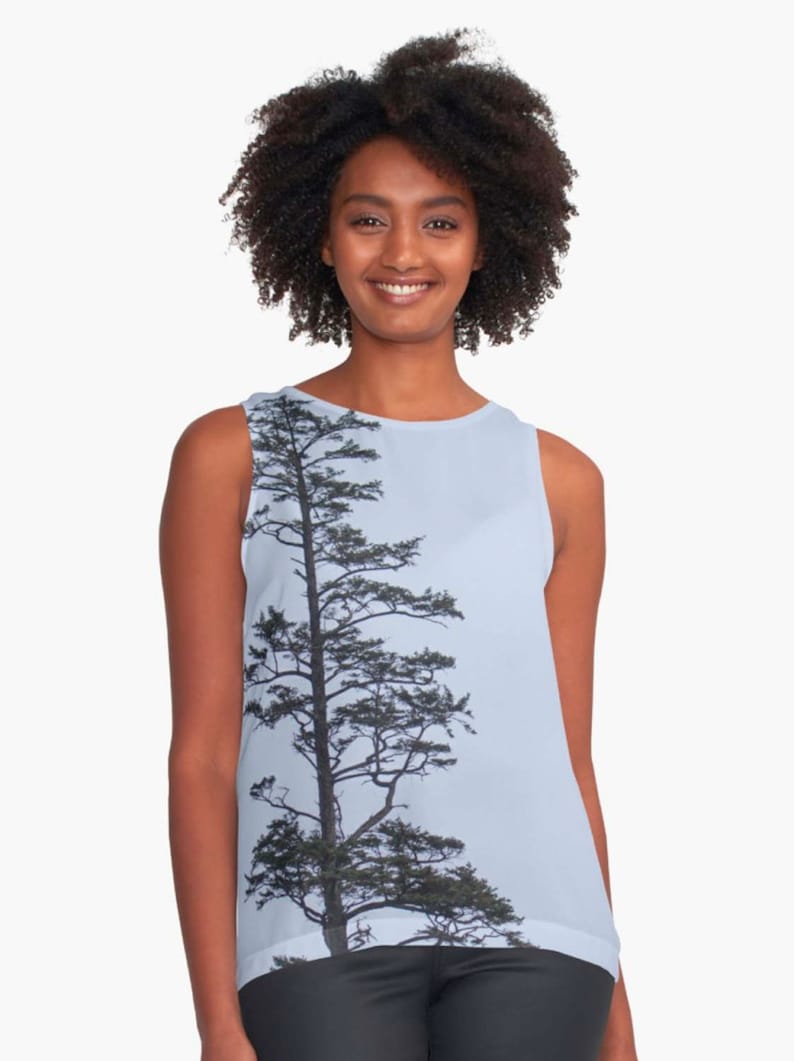 Dressy Blue Tank Top, Wearable Art, Graphic Design Tree Print Blouse ...