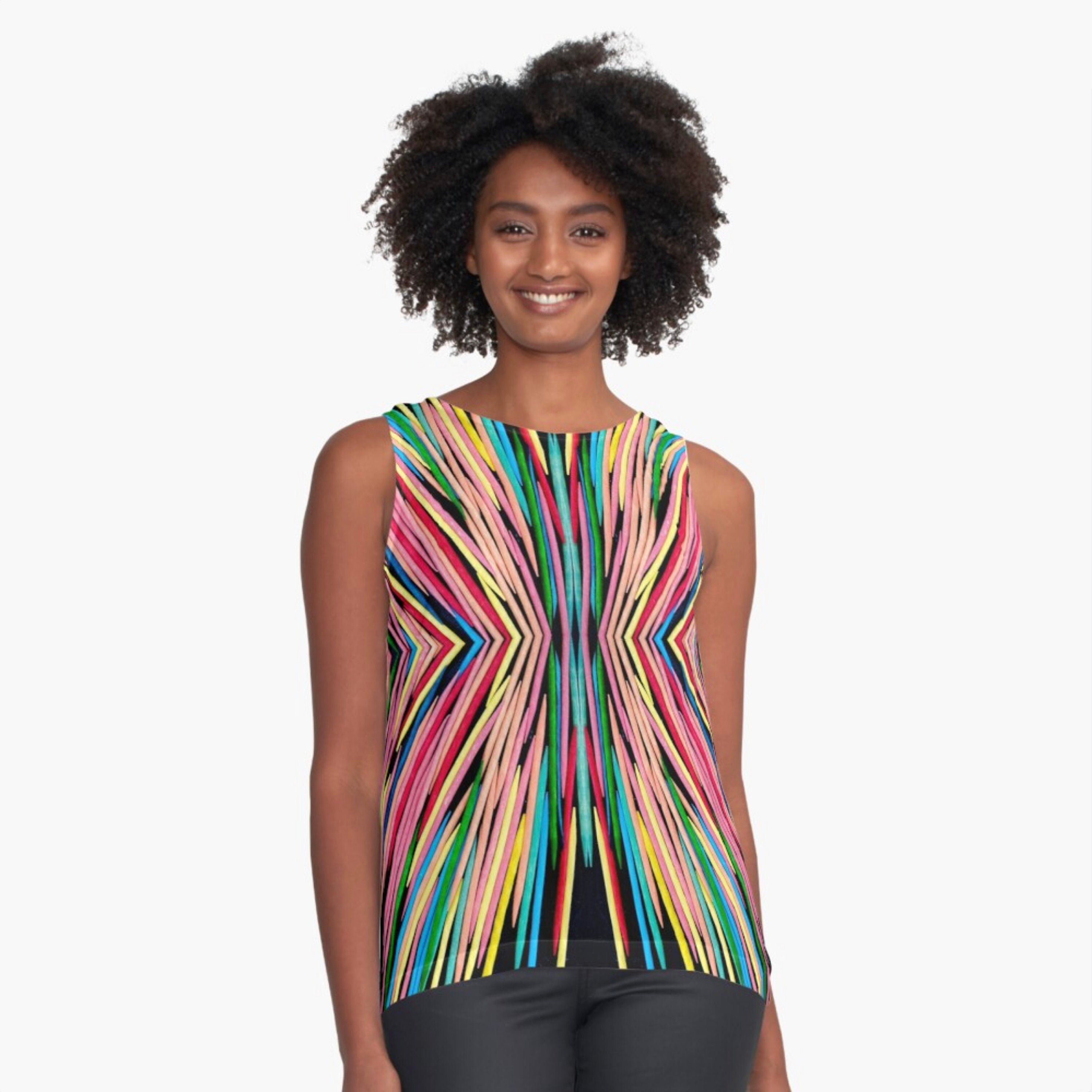 Funky Tank Colorful Chiffon Top Graphic Design Modern Blouse ...