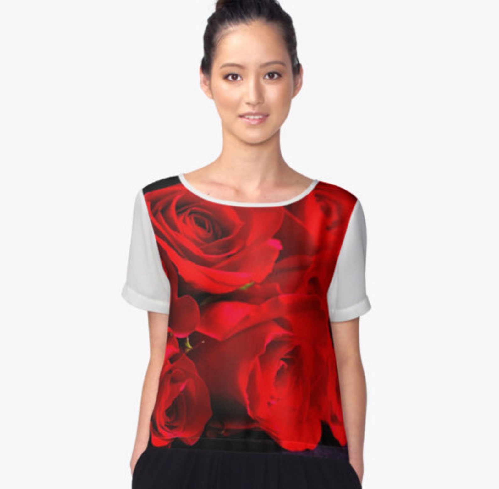 Red Roses Chiffon Top ~ Blood Red Blouse ~ Transparent Sleeves ...
