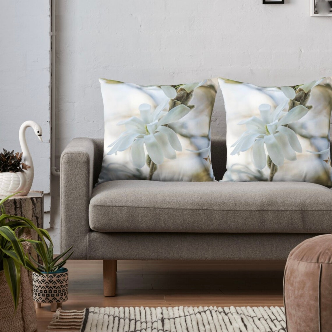 Magnolia Pillow Cover, Floral Throw Pillow, White Flower Pillow, Floral ...