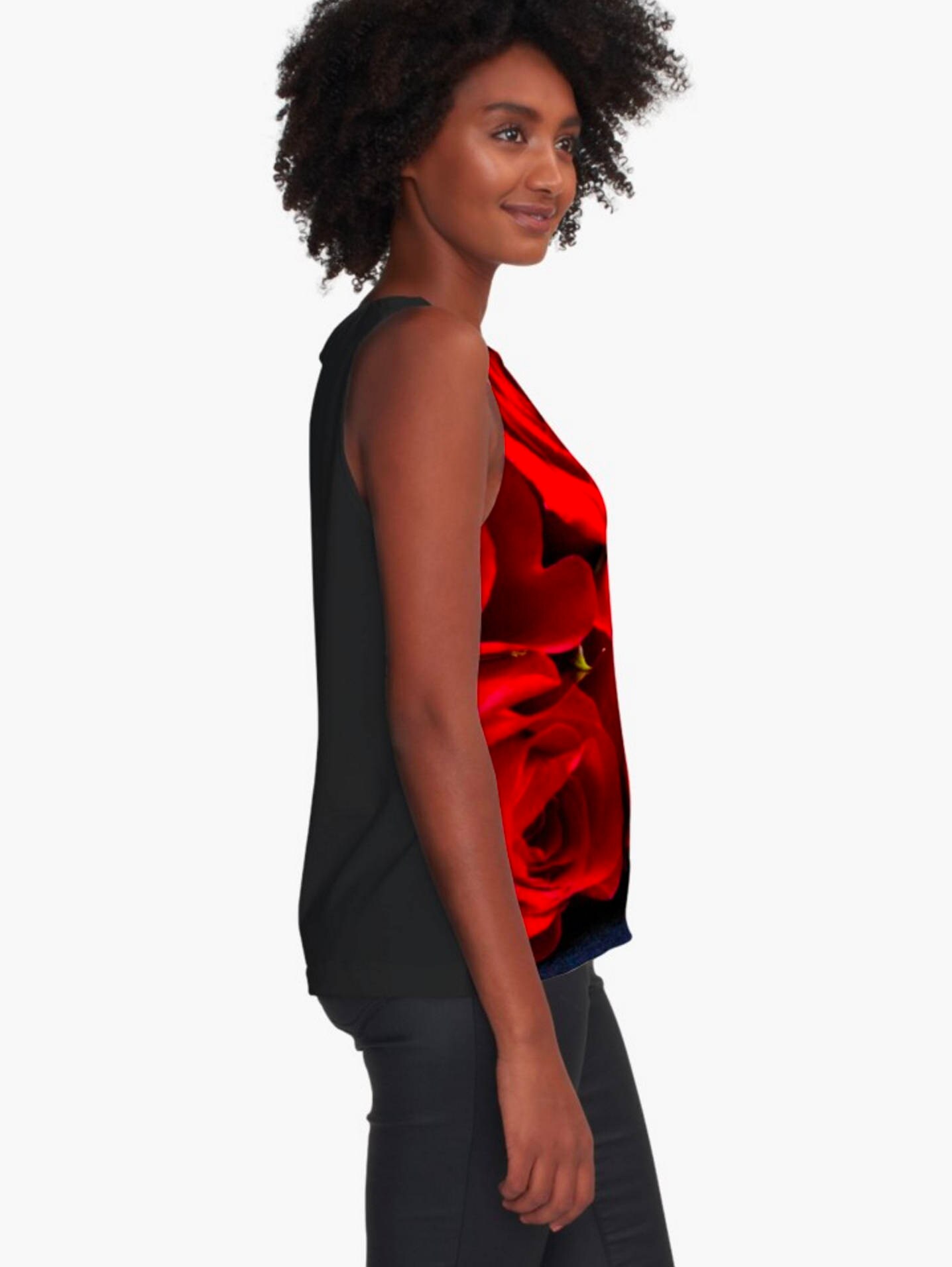 Red Roses Chiffon Top ~ Blood Red Blouse ~ Transparent Sleeves ...