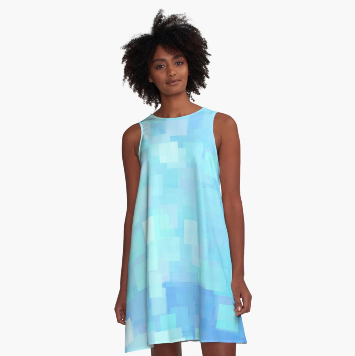 Bright Blue A-line Dress, Cruisewear, Geometric Print, Novelty Dress ...
