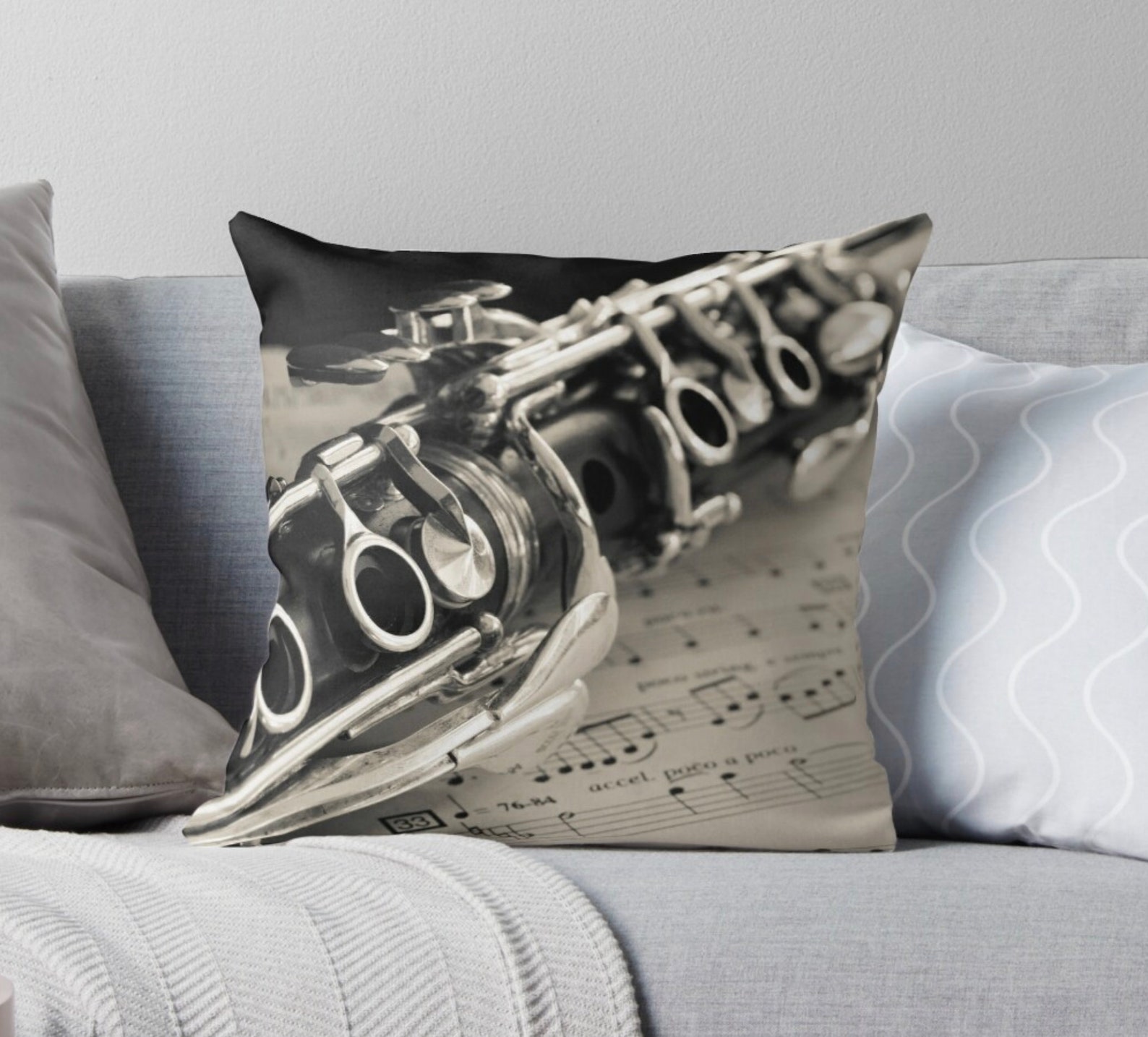 Clarinet Pillow Cover ~ Black and White Pillow ~ Gift for Musician ...