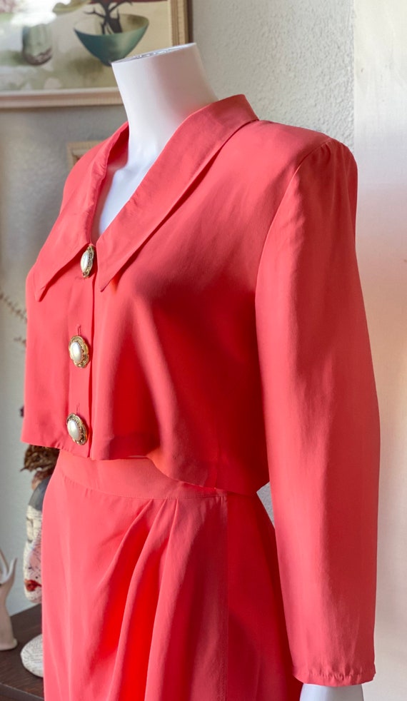 Vintage 1980's Coral cropped jacket and wrap skirt se… - Gem