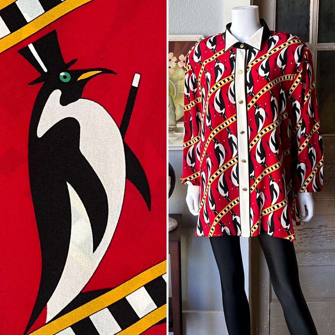 1990s Vintage Bob Mackie Wearable Art Silk Penguin Blouse - Etsy