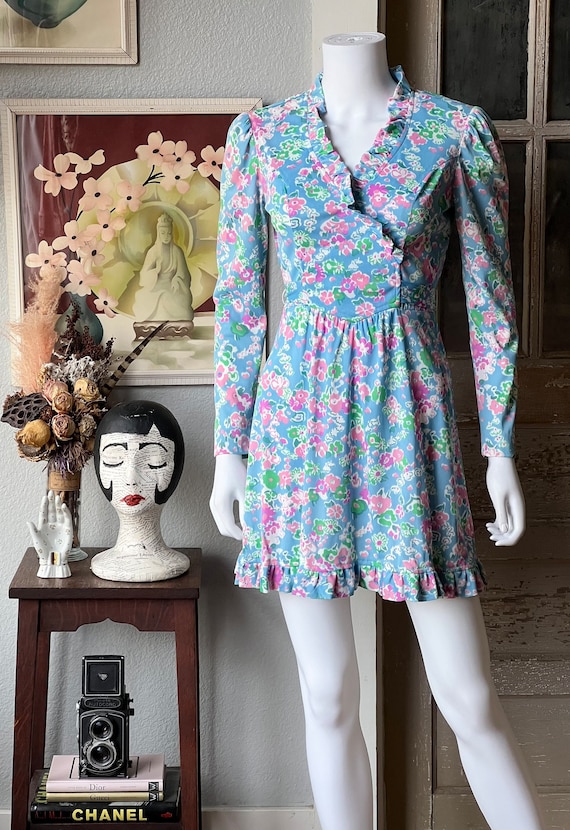 1970’s Vintage Patricia Fair Floral Tie Back Mini Dre… - Gem