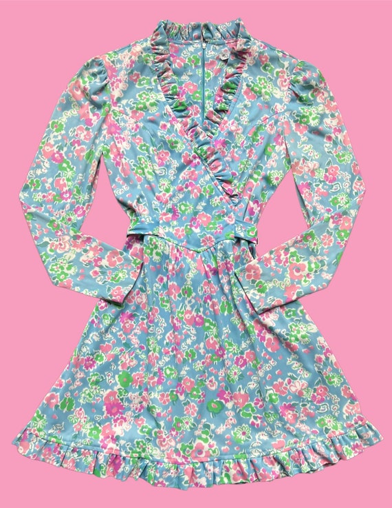 1970’s Vintage Patricia Fair Floral Tie Back Mini Dre… - Gem