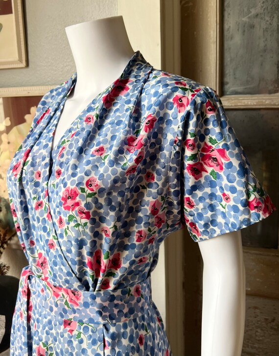 1940’s Vintage Evelyn Pearson Dots and Floral Rayon D… - Gem