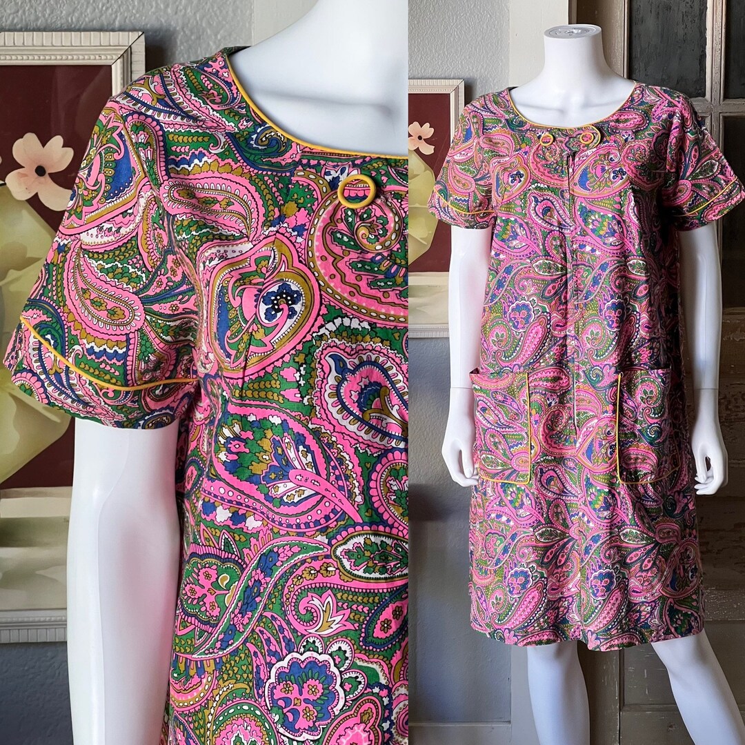 1960’s Vintage Top Mode Frocks Paisley Print Lounger Dress - Etsy