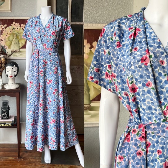 1940’s Vintage Evelyn Pearson Dots and Floral Rayon D… - Gem