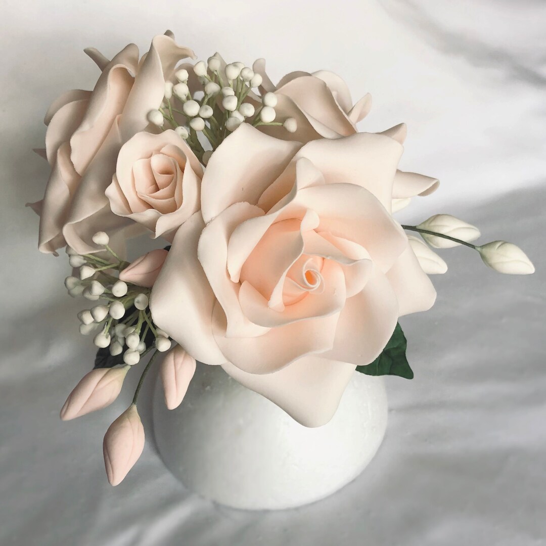 Deluxe Three 3 Rose Spray Cake Topper. Gum Paste Flowers Cake Toppers ...