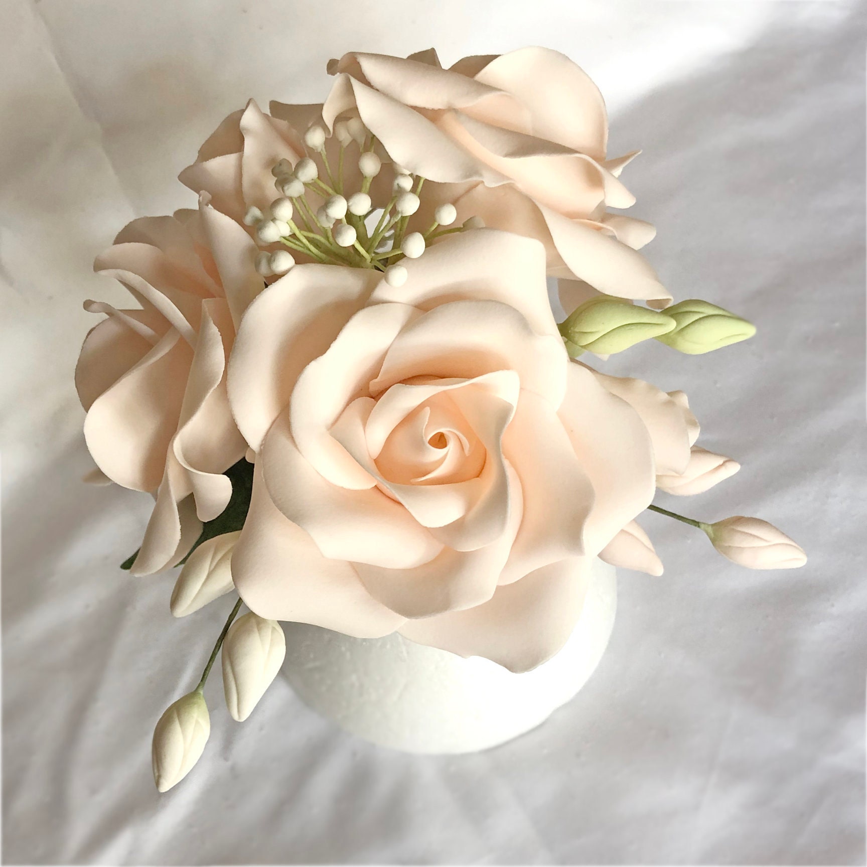 Deluxe Three 3 Rose Spray Cake Topper. Gum Paste Flowers Cake Toppers ...
