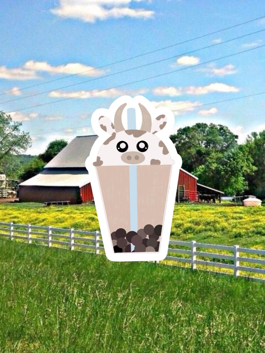 Chocolate Cow Boba Sticker || Farm Animal Kawaii Drink Moo Girly Cute ...