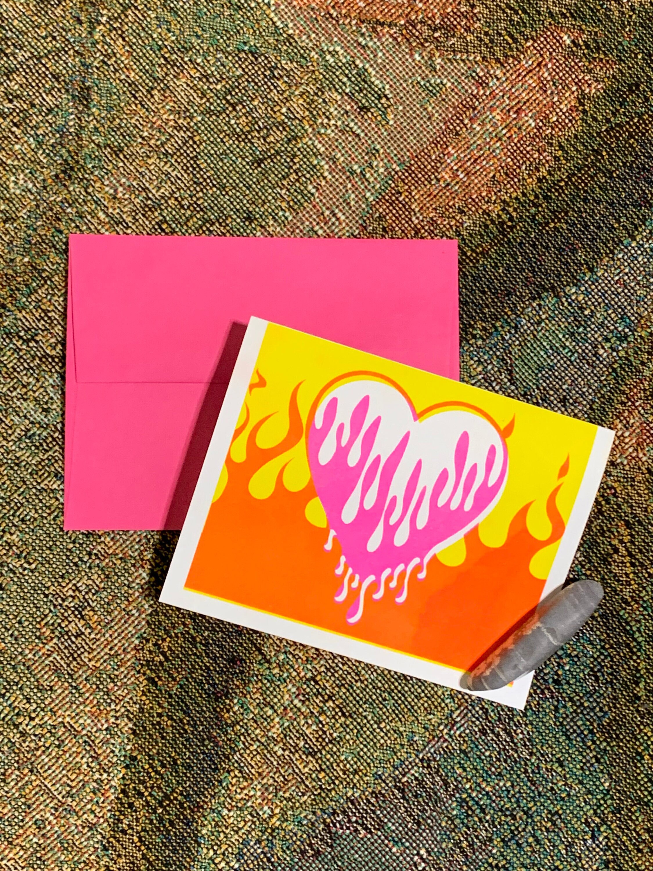 Your Love is Fire Flaming Heart Risograph Valentine's Day Card - Etsy