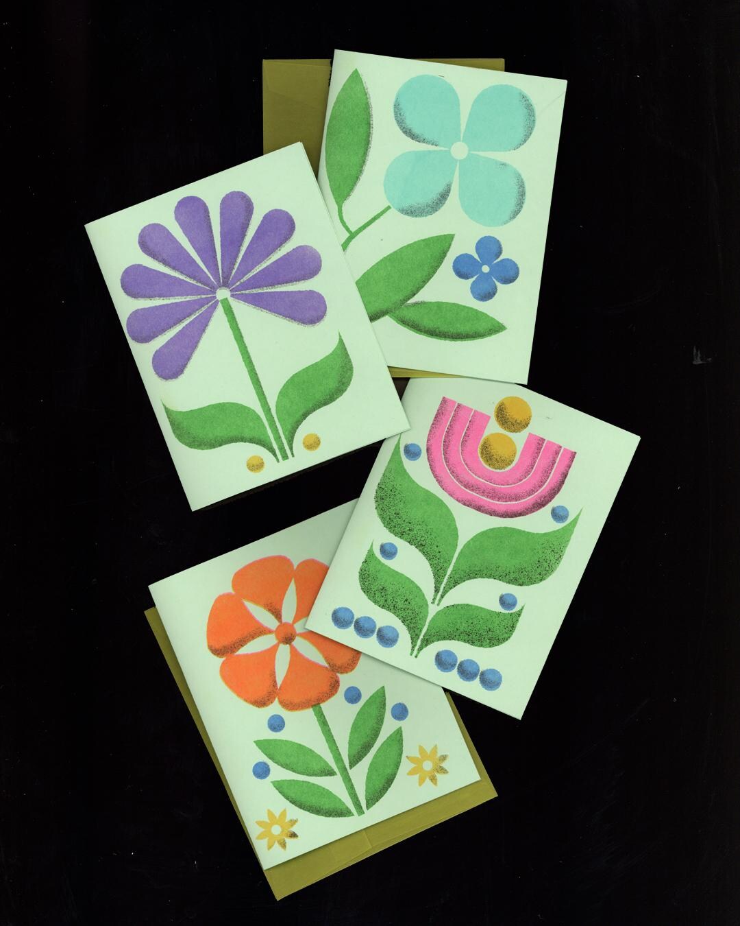 4-pack Floral Risograph-printed Cards - Etsy