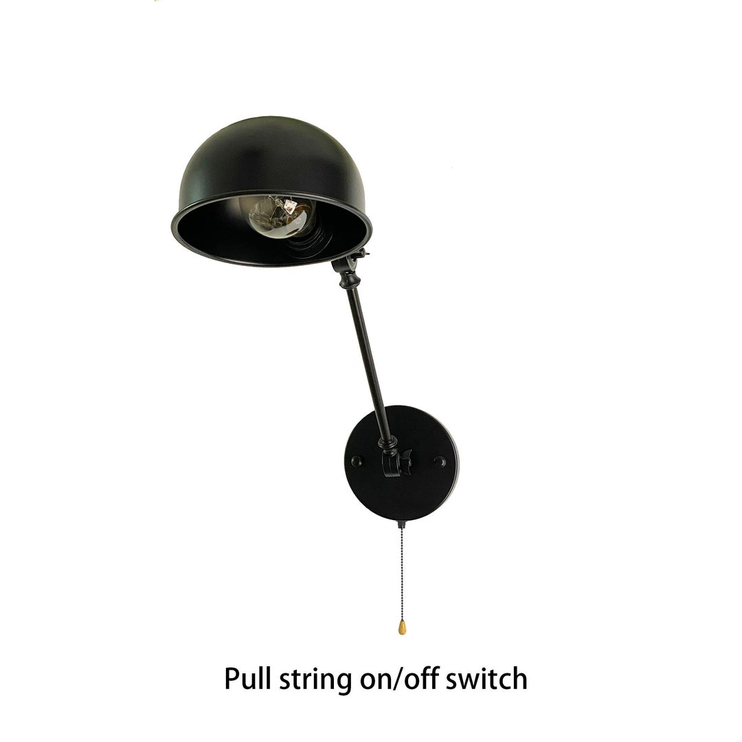 Pull String On/off One Arm Wall Sconce, Matte Black, Swing UP/DOWN, Entryway Lighting, Wall ...