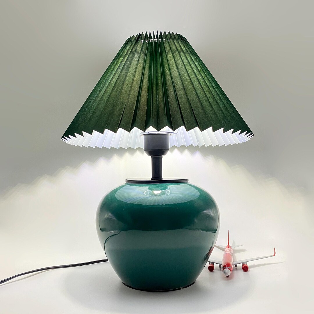 GDMES T049-33-b1,dark Green Ceramic Table Lamp With Deep Green Fabric ...