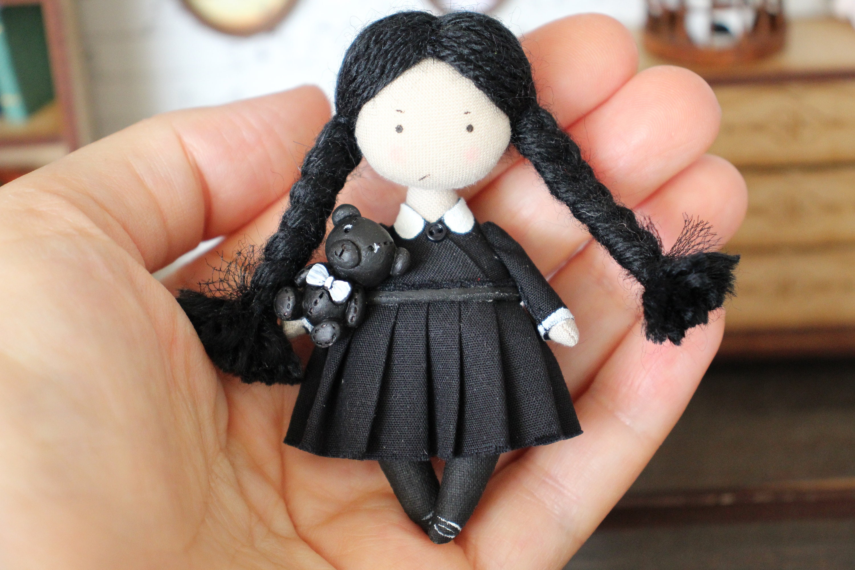 Small Textile Doll Wednesday Addams Rag Doll for Dollhouse - Etsy