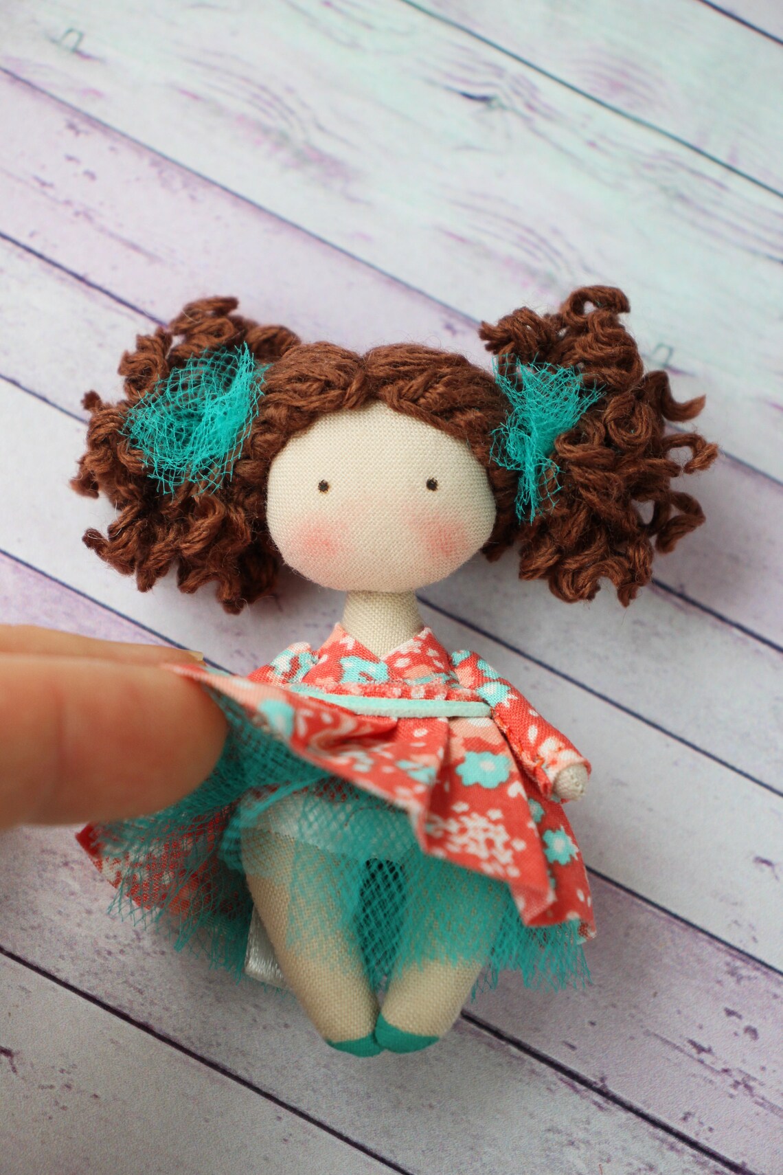 Cute mini fabric handmade redhead doll for dollhouse 1/12 | Etsy