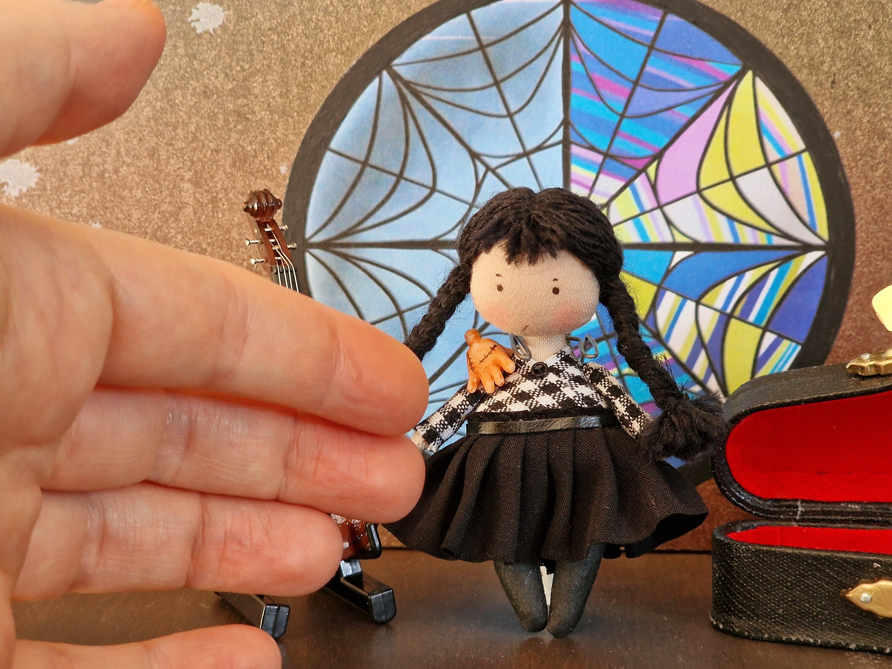 Miniature Cloth Doll Wednesday Addams With the Thing Rag Doll - Etsy