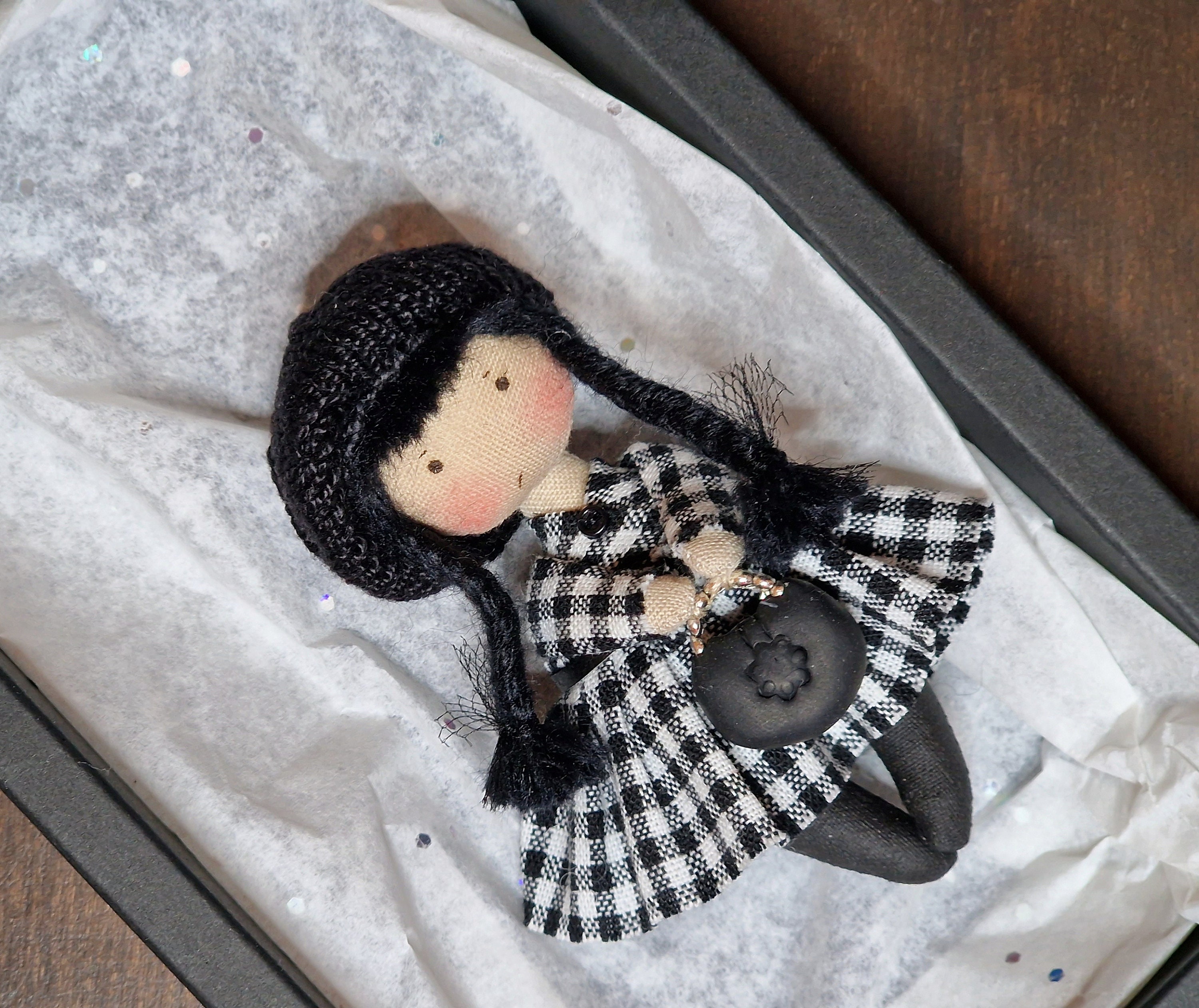 Miniature Cloth Doll Wednesday Addams Rag Doll for Dollhouse 1/13 ...