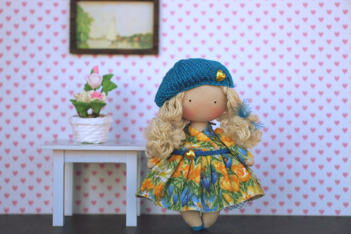 Tiny handmade fabric soft doll for dollhouse 1/12 scale cute | Etsy