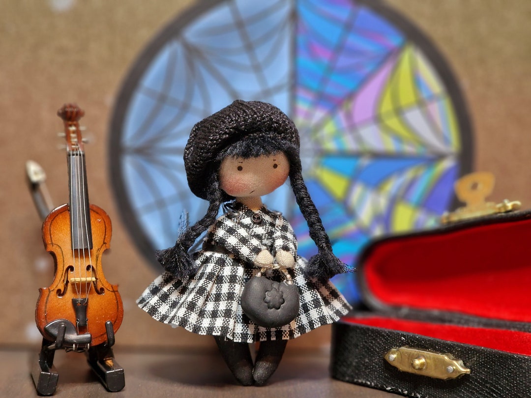 Miniature Cloth Doll Wednesday Addams Rag Doll for Dollhouse 1/13 ...