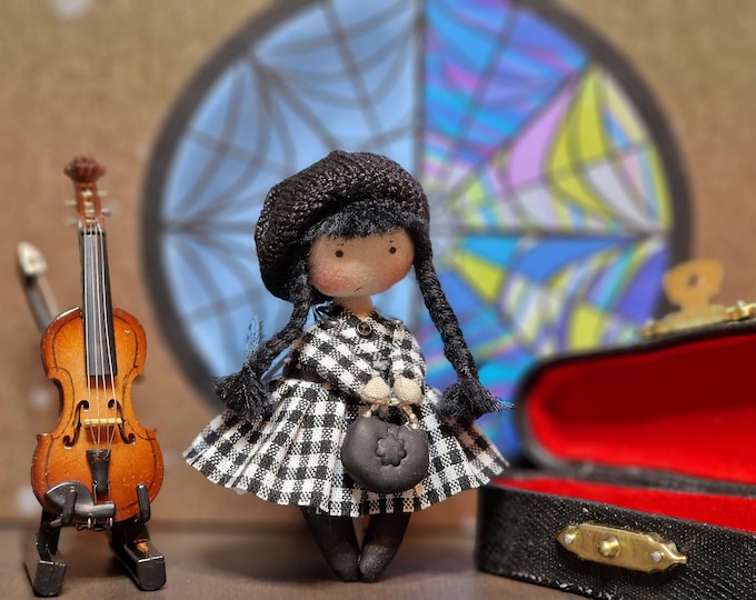 Miniature Cloth Doll Wednesday Addams Rag Doll for Dollhouse 1/13 ...