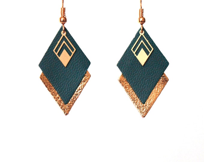 Green and Gold Leather Earrings Emerald Green and Gold - Etsy