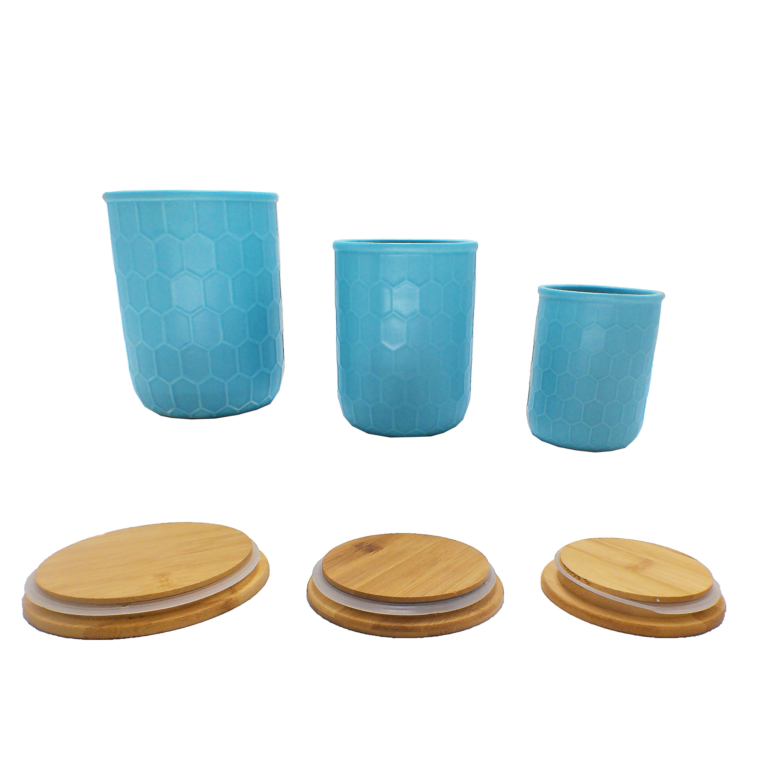 Kitchen Canisters White Stoneware Canisters With Bamboo - Etsy