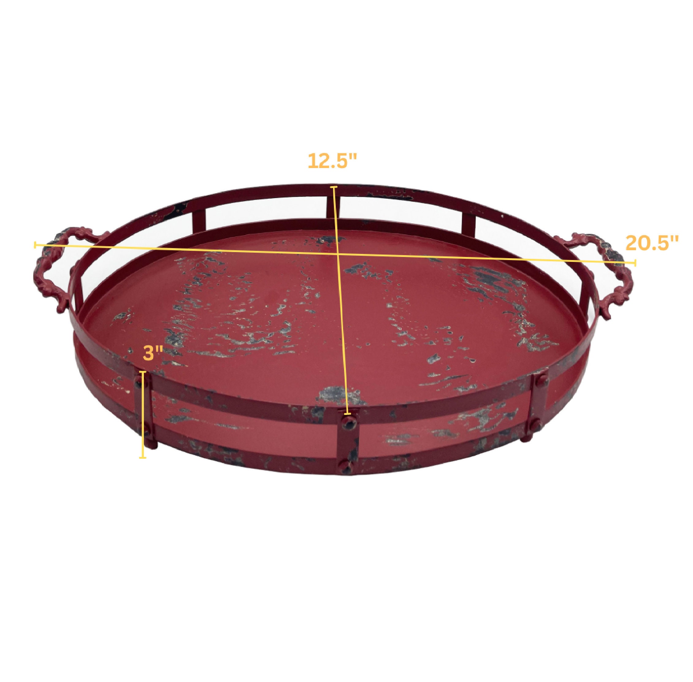 Oval Metal Red Tray With Handles, Decorative Centerpiece for Coffee ...