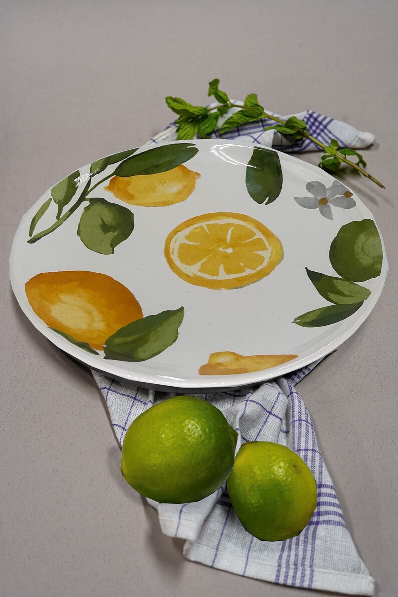 Set of 4 Stoneware Decorative Lemon Tray Serving Plates for Fruit - Etsy