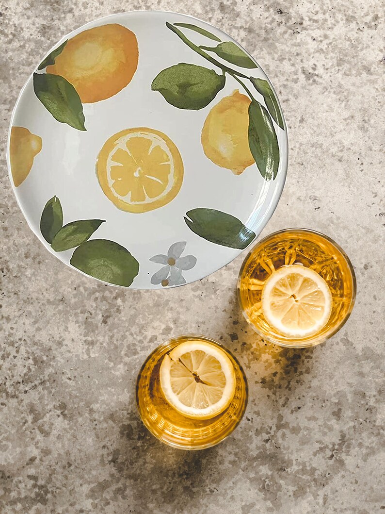 Set of 4 Stoneware Decorative Lemon Tray Serving Plates for Fruit - Etsy