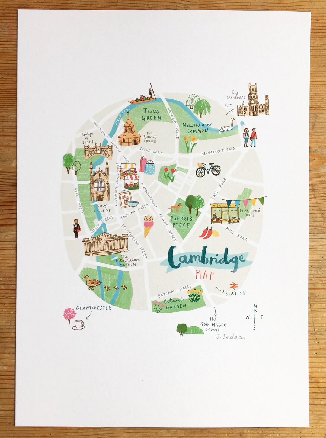 Map of Cambridge Print | Unframed A4 or A3 - Etsy UK