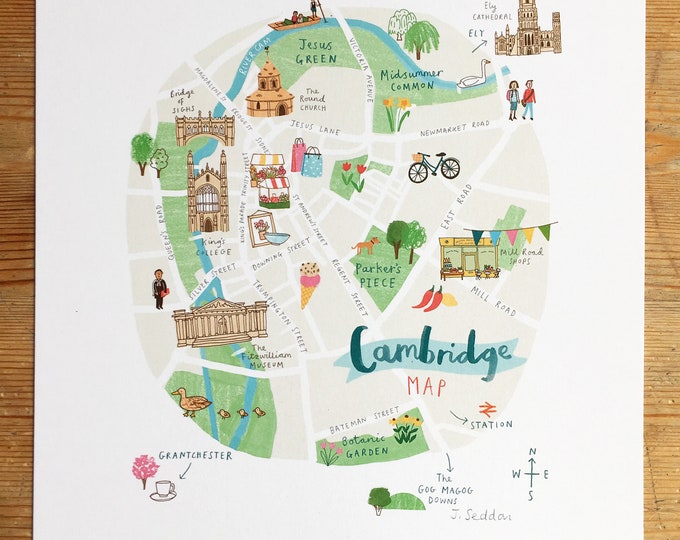 Map of Cambridge Print | Unframed A4 or A3 - Etsy UK