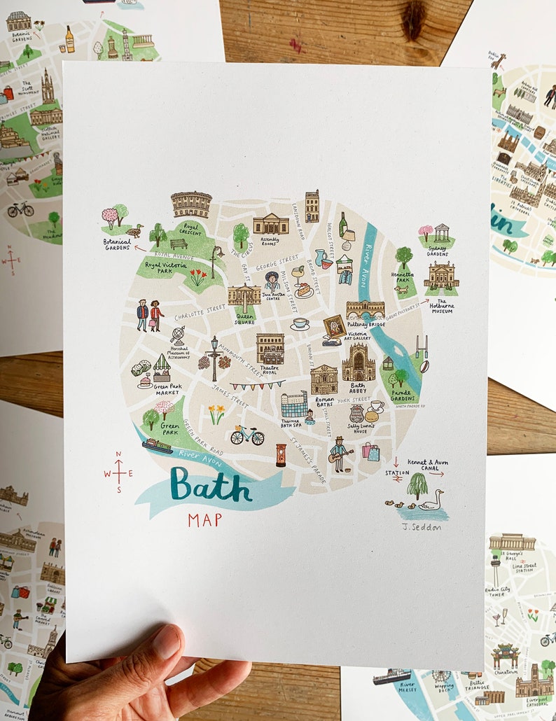 Map of Bath Print | Unframed A4 or A3 - Etsy UK
