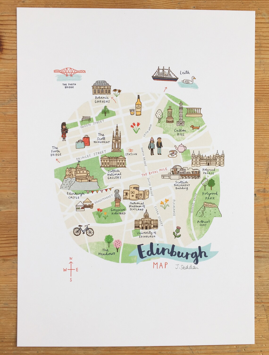 Map of Edinburgh A4 Print - Etsy