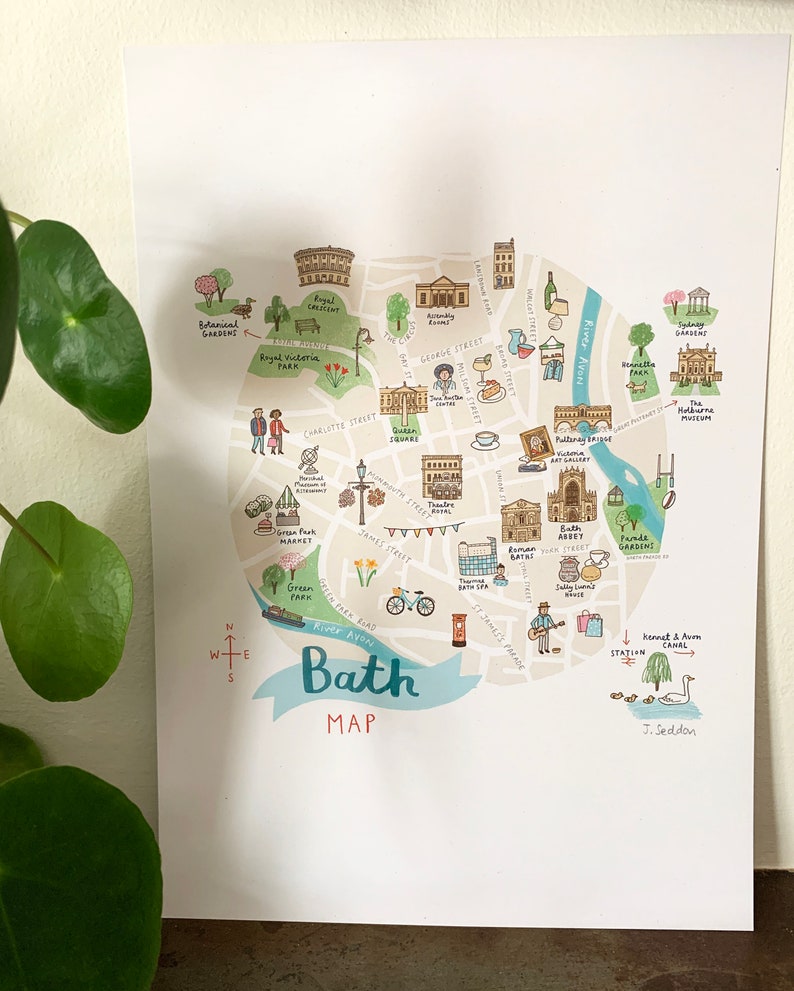 Map of Bath Print | Unframed A4 or A3 - Etsy UK