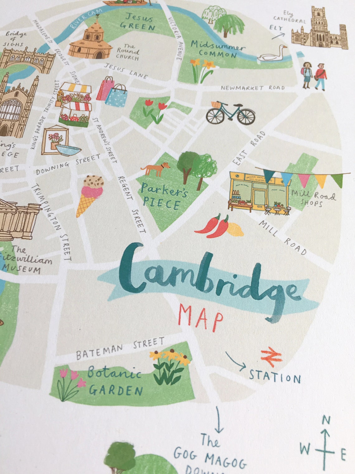Map of Cambridge Print | Unframed A4 or A3 - Etsy UK