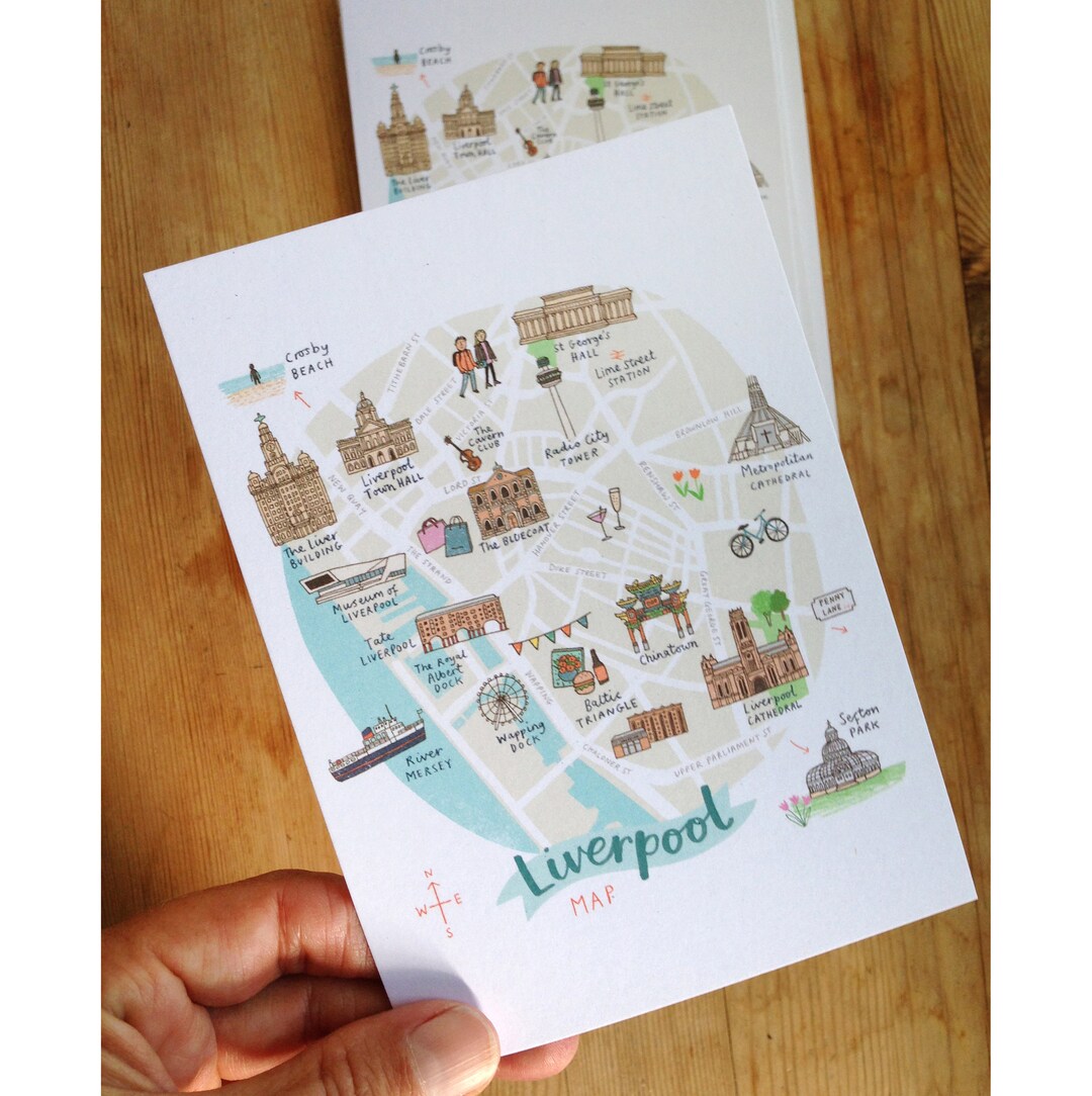 Map of Liverpool Postcard - Etsy