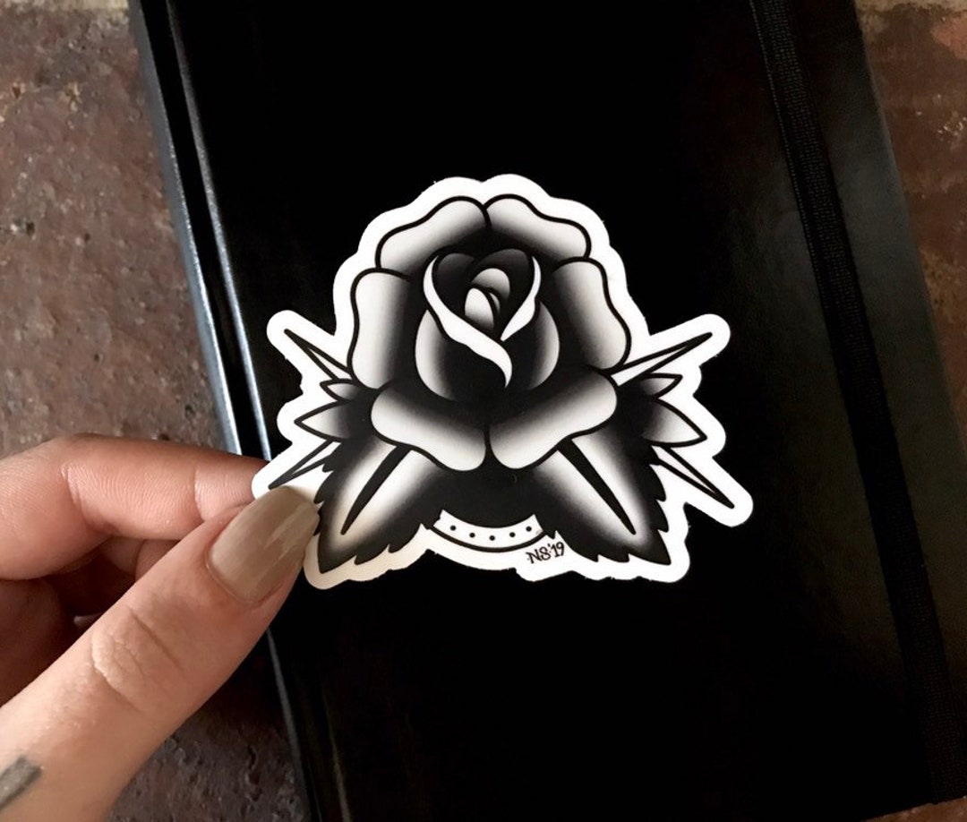 Vinyl Sticker, Rose Tattoo Sticker, Rose & Thorns Sticker, Laptop ...
