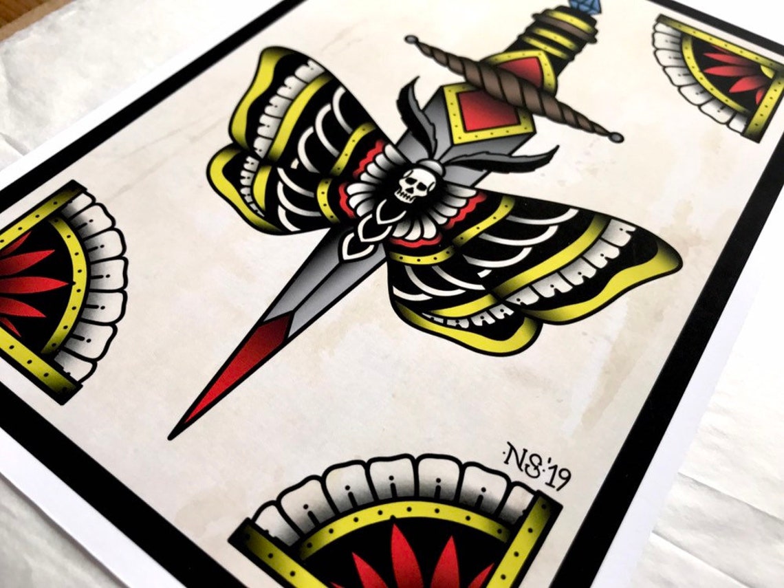 Death Moth Tattoo Print Moth Dagger Print Tattoo Print | Etsy