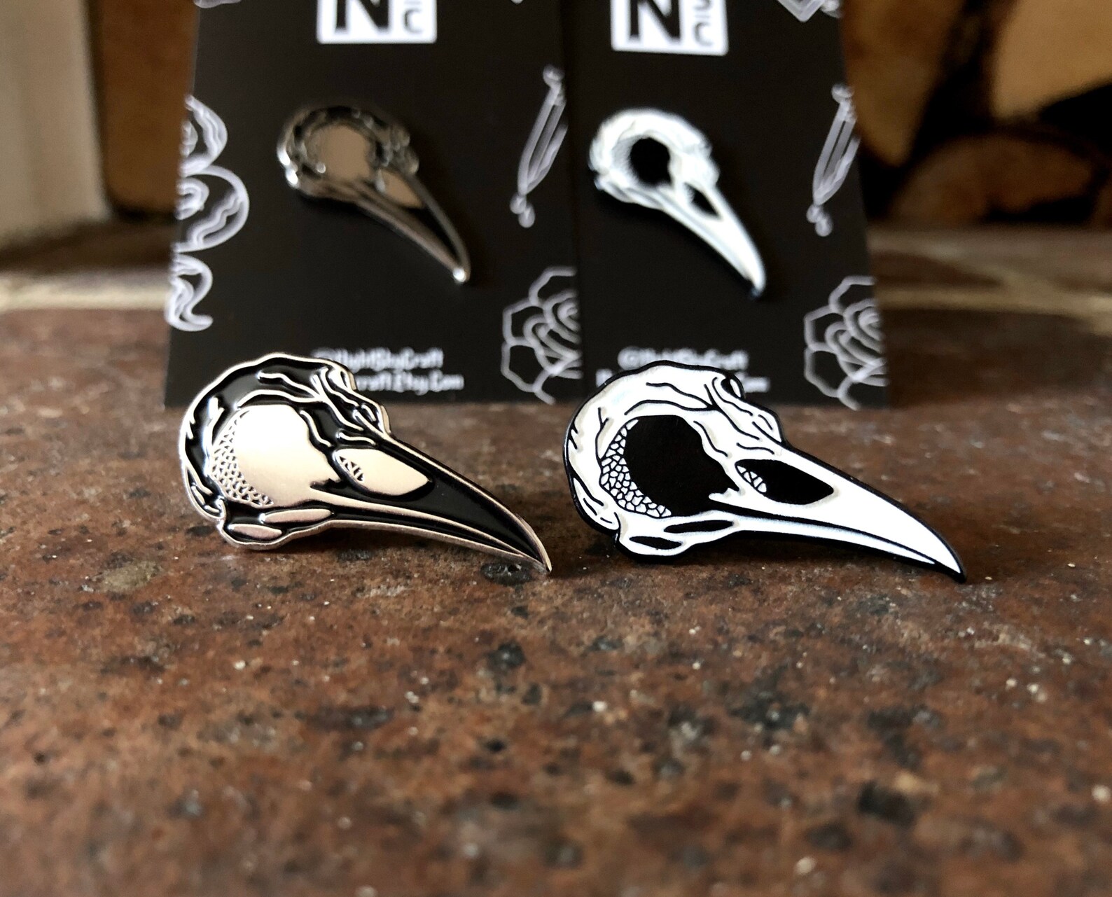 Crow Pin Badge, Black Crow Skull Pin, Soft Enamel Pin, Skull Pin ...