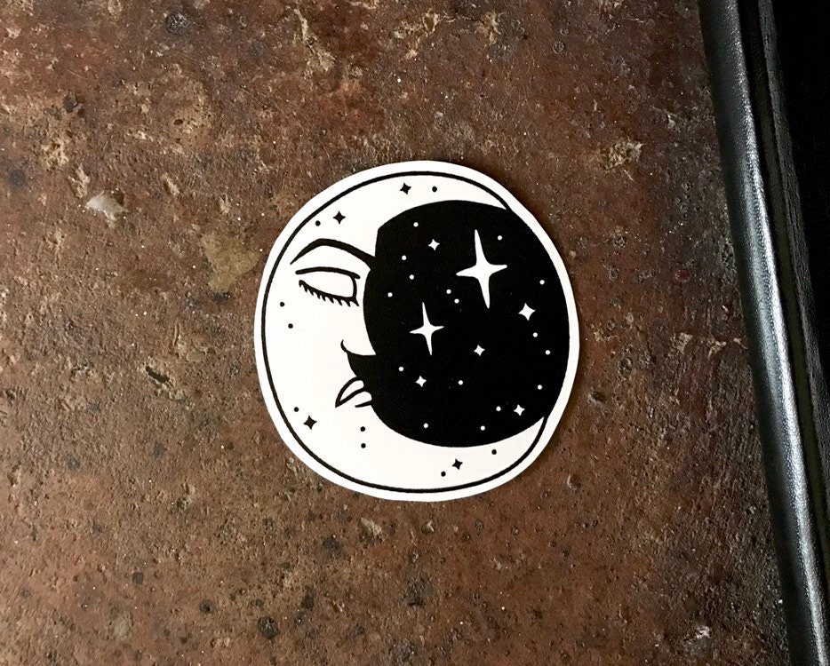 Vinyl Sticker Sleeping Moon Starry Night Moon Sticker | Etsy