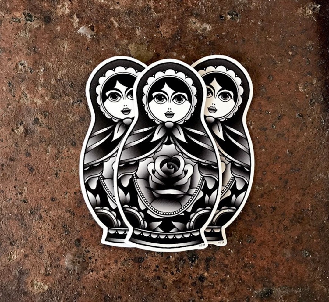 Vinyl Sticker, Russian Doll Sticker, B&W Russian Doll, Traditional ...