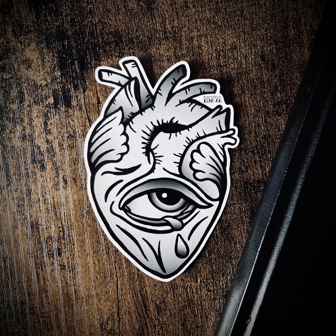 Anatomical Crying Heart Vinyl Sticker, Shaded Heart Tattoo, Vinyl ...
