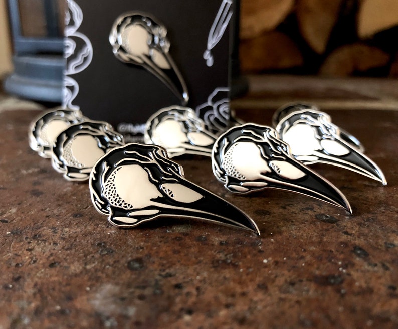 Crow Pin Badge, Black Crow Skull Pin, Soft Enamel Pin, Skull Pin ...